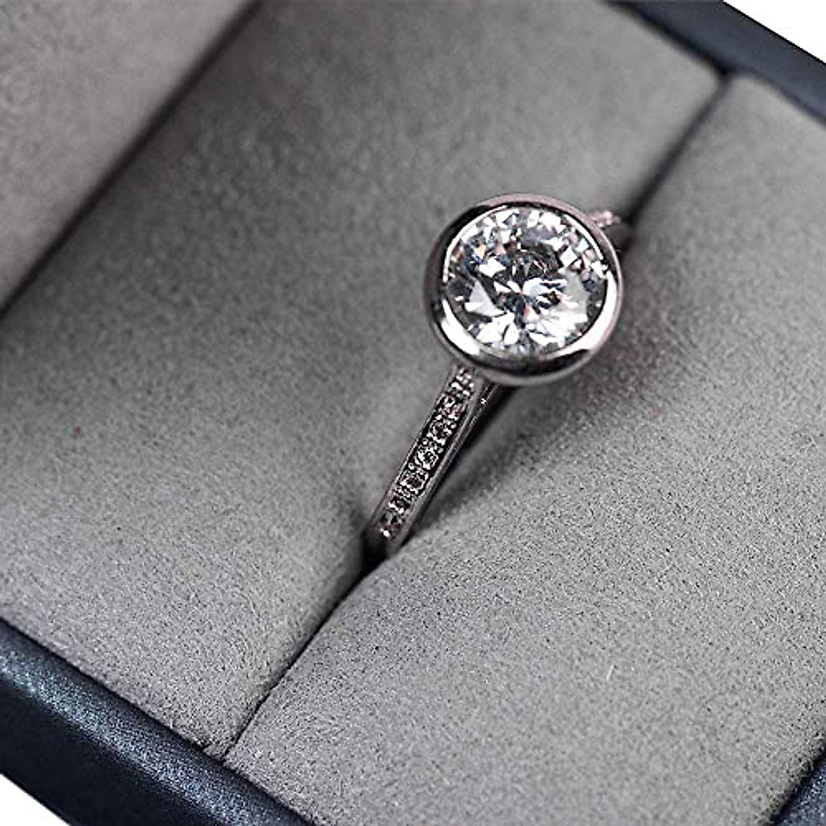 Woodten Blue Round Corner PU Leather Proposal Ring Box Jewelry Ring Gift Box Jewelry Packaging Box