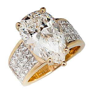 DCFSHEE Yellow Gold-Plated Teardrop Cubic Zirconia Solitaire Halo Promise Wedding Engagement Ring, Band Eternity Jewelry Gifts for Her Size 6-10 (US size 9)