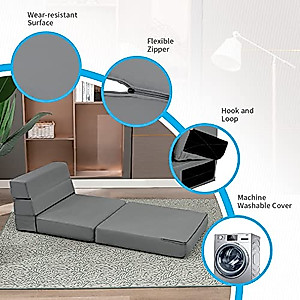 Mjkone Folding Futon Sofa Bed, Modern Convertible Couch for Compact Living Room Office Apartment Space, Modular Sectional Sofa for Resting Camping- Single, Dark Grey