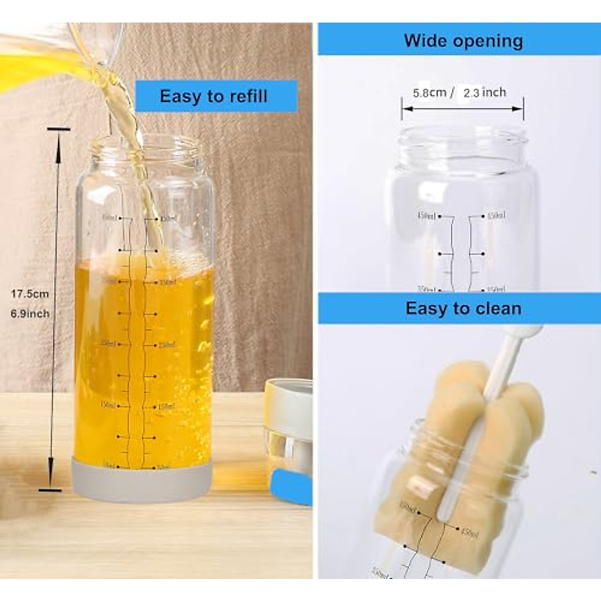 CHEFTOON Oil and Vinegar Dispenser Set，2 Glass Oil Bottles with No Drip Spout,450ml Olive Oil Bottle,Ideal Kitchen Oil Dispenser