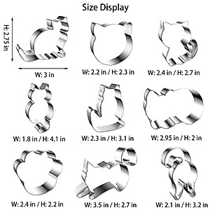9 PCS Cat Cookie Cutters Set, Assorted Cat Shape Metal Cookie Cutters, Cat Face, Cat Butt, Cat Paw Cookie Cutters Molds for Baking Cat Party Supplies, Silver