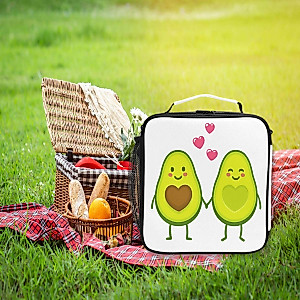 ZZXXB Avocado Love Heart Insulated Lunch Bag Box Reusable Thermal Cooler Bag Tote Outdoor Travel Picnic Bag With Shoulder Strap for Children Students Adults