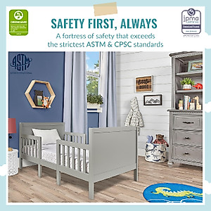 Dream On Me Hudson 3 In 1 Convertible Toddler Bed In Cool Grey, Greenguard Gold Certified, JPMA Certified, Non Toxic Finishes, Made of Sustainable New Zealand Pinewood
