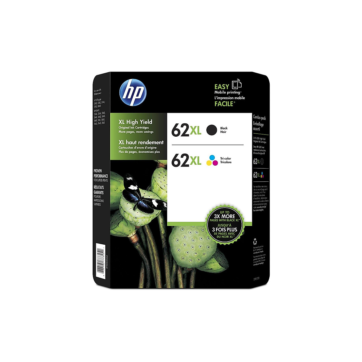 HP 62xl Printer Ink Cartridges Black & Color Combo