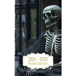 Pocket Calendar 2024-2026: Two-Year Monthly Planner for Purse , 36 Months from January 2024 to December 2026 | Zombie skeleton | Lviv date location