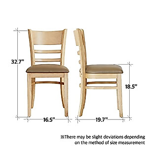 Livinia Cabin Dining Chair Set of 2, Solid Malaysian Oak PU Leather Upholstered Cushion Seat Wooden Ladder Back Side Chairs (Natural-Oak) Assembly Required