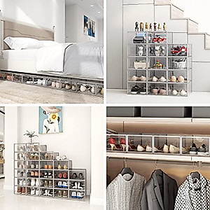 bonusuper 12 Pack Large Storage Boxes, Organizer for Closet, Clear Plastic Stackable, Space Saving Shoe Containers Bins Holders Sneaker Display Case