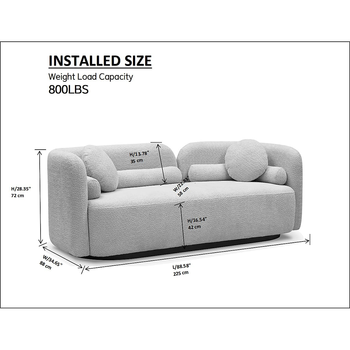 Alyncasa 3 Seater Modern Curved Sofa, Pellet Velvet Fabric Upholstered Couch, Luxury Low Footed Couch with Pillows for Apartment Living Room Office Studio (Beige)