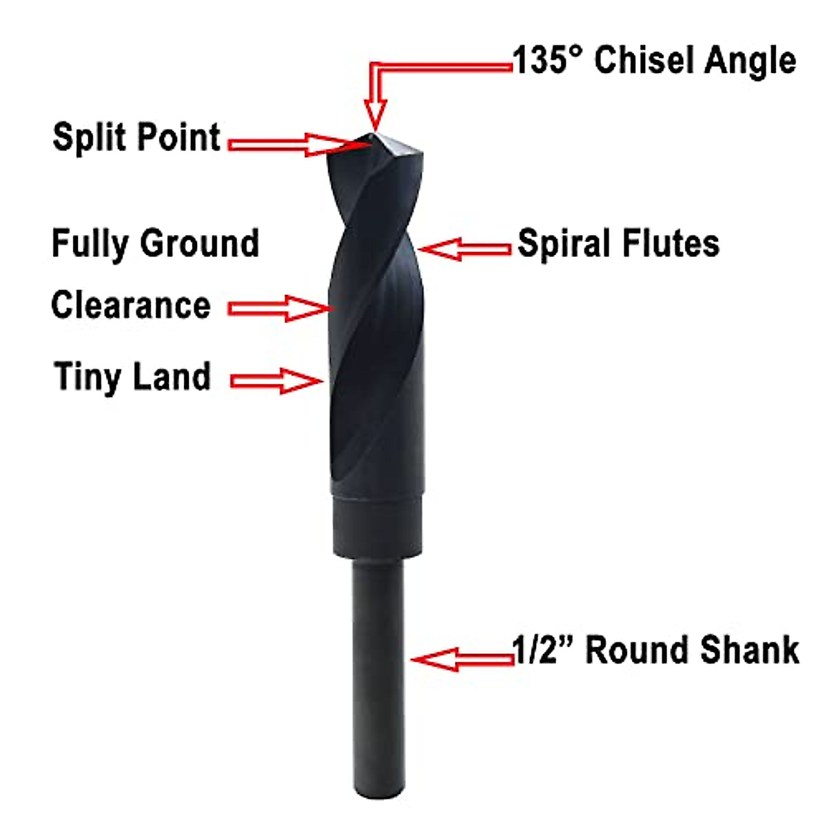 MAXTOOL 7/8" Silver and Deming Drill Bits HSS M2 S & D Drill Bits Prentice Twist Drills Black Oxide 1/2" Reduced Shank 6" OAL; SD02B00R056