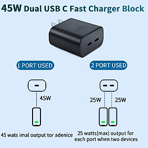 45W Samsung Dual Port USB C Fast Wall Charger with 5FT Type C Charging Cable,Surper Fast Charger Type C Charging Block for Samsung Galaxy S24 Ultra/S24/S24+/S23 Ultra/S23/S23+/S22 Ultra/S22/S22+/S21