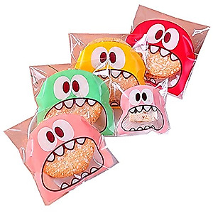 200Pcs Self Adhesive Cookie Candy Bags Big Mouth Monster Bakery Decorating Bags Treat Bag Chocolate Gift Bags for Kids Party Favor Candies and Desserts (3.94 x 3.94 In)