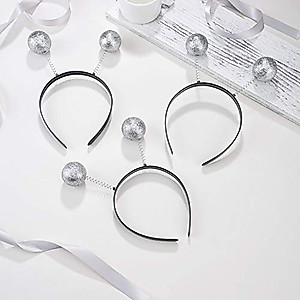Honoson 3 Pieces Alien Headband with Silver Martian Antenna and Alien Ears for Halloween Party Costume Accessory