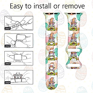 Easter Bands Compatible with Apple Watch Band 38mm 40mm 41mm,Cartoon Gnomes Rabbit Eggs Bunny Silicone Strap Wristbands Compatible with iWatch Bands Series SE 7 6 5 4 3 2 1 for Girls Women Boys Men