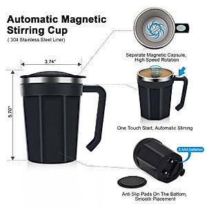 LeadYuantop Self Stirring Coffee Mug, 18 oz Automatic Magnetic Electric Mixing Cup Stainless Steel Travel Cup for Coffee, Chocolate, Milk, Tea, Office, Home, Kitchen (Deep Navy)