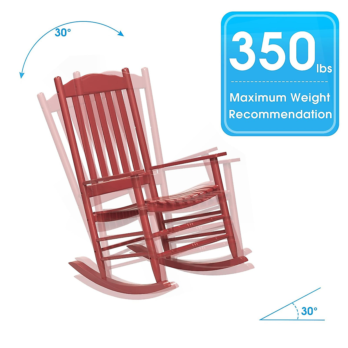 D&F Design Outdoor Rocking Rocker, Wood Rocking Chair with High Back and Curved Seat, UV Treated (Red), Outdoor and Indoor use