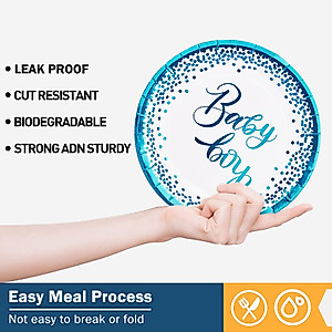 CENLBJ Paper Plate, 9inch- 50pcs, Blue Golden Dot, Biodegradable, Baby Shower Party Supplies