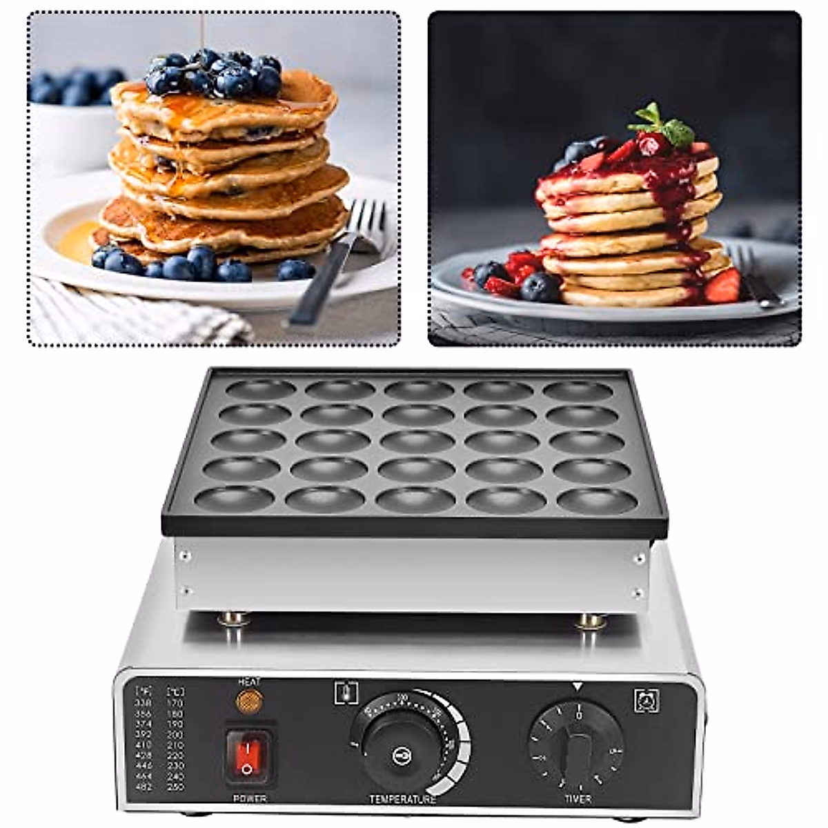 TIRGAT Dutch Pancake Maker, Non-stick Mini Pancakes Maker Machine, Stainless Steel 25-Holes 950W Muffin Maker Machine Suitable for Making Pancakes, Muffins and Waffles