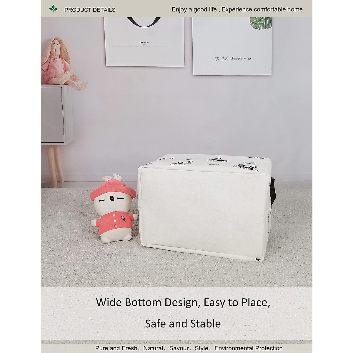 ONOEV Rectangular Fabric storage box, decorative basket and finishing basket with handle are used for the storage of clothes, books and sundries (Bulldog) 14.9’’L ×10.2’’W×9.05’’H inches