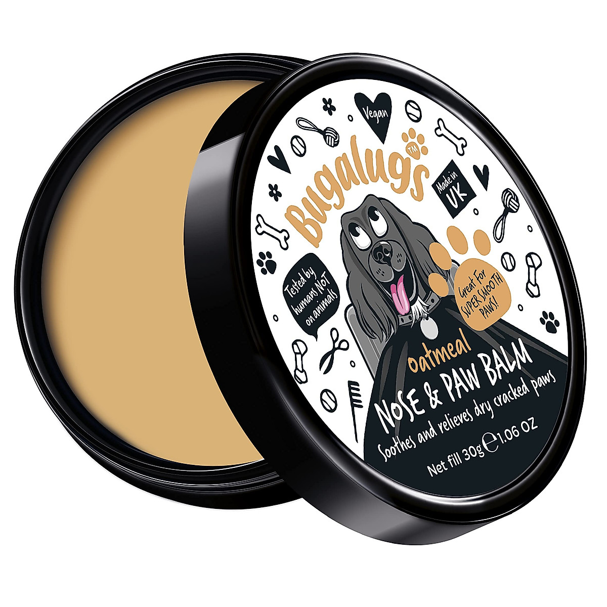 Bugalugs Dog Paw Pad Balm & Dog Nose Balm 30 g (1.06 oz) - Moisturizing Dog Paw Balm That Creates an Invisible Barrier That Protects and Heals Dry Cracked Paws - All-Natural Dog Paw Balm with Oatmeal