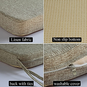 Chair Cushion for Dining Chairs with Ties Non Slip Memory Foam Kitchen Room Chair Pads for Outdoor Patio Furniture 4 Pack, Khaki