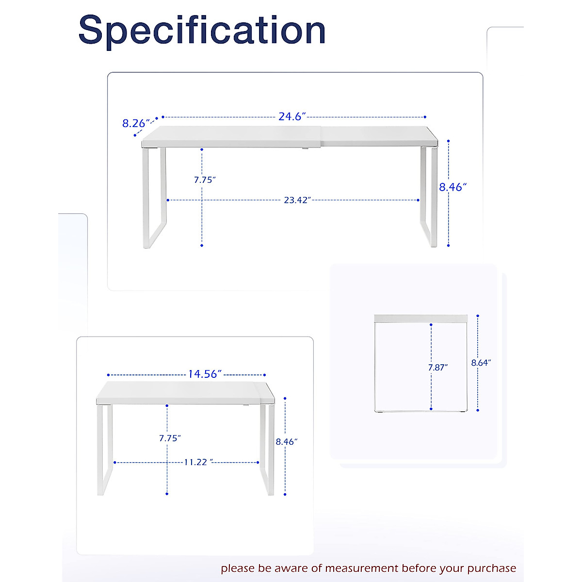 Nxconsu Cabinet Shelf Expandable Organizer Riser Rack for Kitchen Pantry Cupboard Under Sink Countertop Home Organization Extra Storage Space Saver Heavy Duty Metal Edgeless Design White