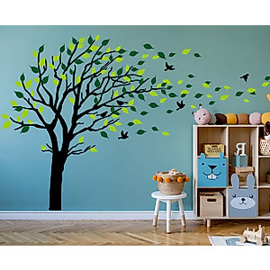 LUCKKYY Tree Blowing in The Wind Tree Wall Decals Wall Sticker Vinyl Art Kids Rooms Teen Girls Boys Wallpaper Murals Sticker Wall Stickers Nursery Decor Nursery Decals (Black)