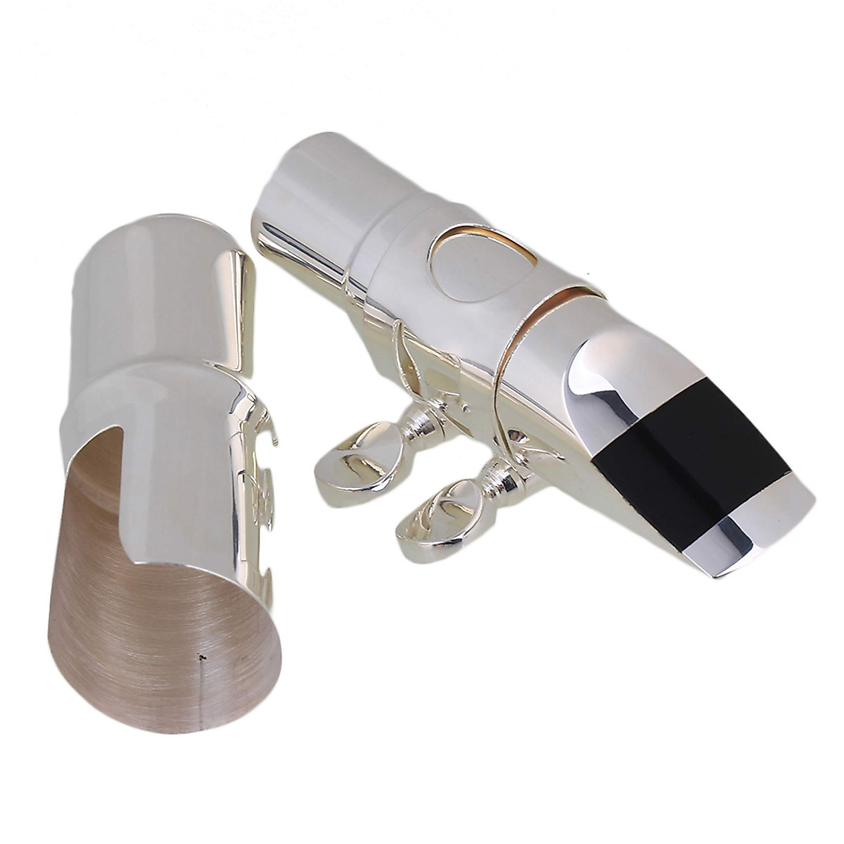 Yibuy Silver Brass #6 Nickel-plated E-flat Alto Saxophone Mouthpiece with Cap Ligature