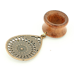 Balala 0G 8mm Bohemian Teardrop Wood Dangle Ear Gauges Piercing Flesh Tunnels Plugs Statement Earrings, Brown, BA161-8