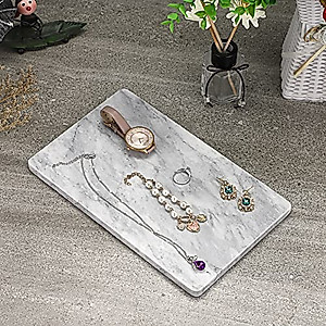 Hipiwe Marble Vanity Tray Dresser Perfume Tray Bathroom Counter Tray Marble Decorative Tray Candle Tray Marble Serving Tray Marble Cutting Board for Kitchen, 10.2"x 6.3"