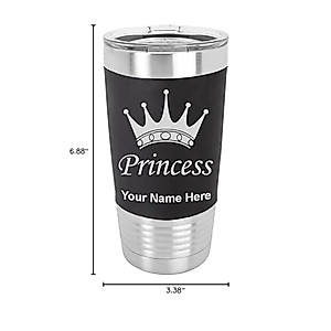 LaserGram 20oz Vacuum Insulated Tumbler Mug, Princess Crown, Personalized Engraving Included (Silicone Grip, Black)
