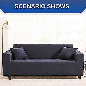 TVPFM Jacquard Furniture Protector, 2 Seater 3 Seater Elastic Bottom Sofa Cover Soft Stretch Sofa Slipcover for Living Room Pets Cat Dog-Blue A-4 Seater