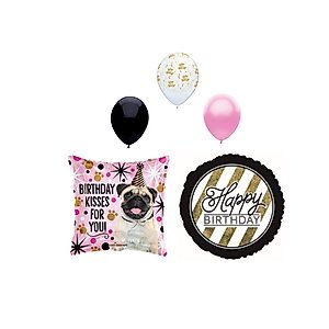 5 pc Birthday Kisses Dog Puppy Party Balloons Decoration Supplies Pug