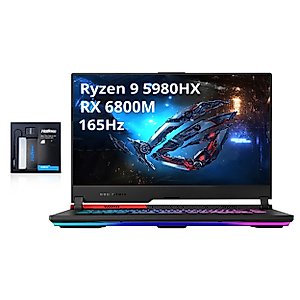 ASUS ROG Strix G15 Gaming Laptop, 15.6" QHD 165Hz Display, AMD Ryzen 9 5980HX, 64GB RAM, 4TB PCIe SSD, RGB Backlit Keyboard, Radeon RX 6800M, Win 10 Pro, Black, 128GB Hotface Extension Set