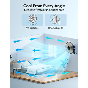 VAGKRI Wall Mount Fan, 16 Inch Wall Fan with 5 Blades, 5 Speeds, 8 Hour Timer, 90° Oscillating Quiet Fan with Remote for Home Office Bedroom Living Room Garage