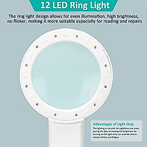 30X Magnifying Glass with Light and Case - Reading Magnifying Glass Handheld Large Glass Lens Magnifier Ideal for Seniors, Inspection, Coins, Stamps, Jewelry, Macular Degeneration