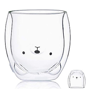 Sharemee Cute Mugs Double Wall Insulated Glass Espresso Cup Coffee Cup, Tea Cup, Milk Cup, Gigt for Personal Birthday and Office 250ml/8.4oz (Cute Mugs Bear+cat)
