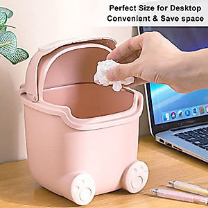 SHAIDOJIO Cute Desktop Trash Can, Creative Mini Garbage Can with 90Pcs Trash Bags, Small Desktop Plastic Waste Basket with Flip Lid for Bathrooms, Kitchens, Offices, Dressing Table (Pink)