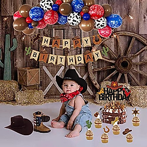 Hombae Cowboy Birthday Party Decorations, Western Theme Birthday Decoration, Cowboy Birthday Banner Cake Cupcake Toppers Balloons Western Party Supplies Kit for Boys