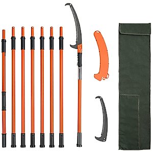 VEVOR Manual Pole Saw, 7.3-27 ft Extendable Tree Pruner, Sharp Steel Blade High Branches Trimming, Manual Branch Trimmer with Lightweight 8 Fiberglass Handles, for Pruning Palms and Shrubs