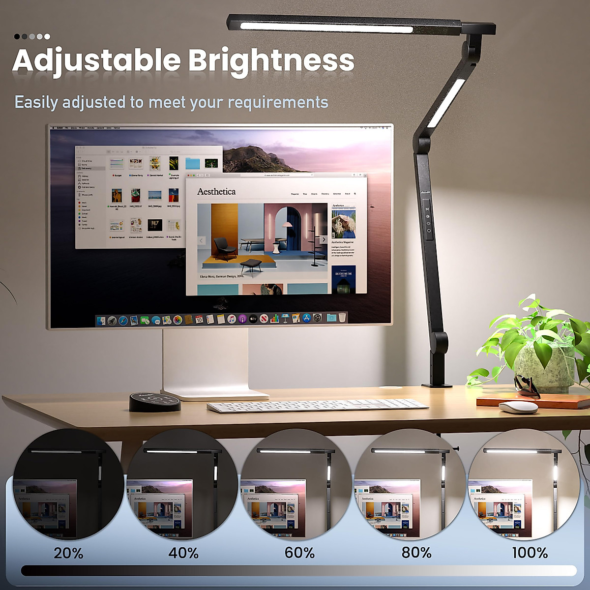 AmazLit Desk Lamp with Clamp, Eye-Care Swing Arm Desk Lamp, Stepless Dimming & Adjustable Color Temperature Modern Architect Lamp with Memory & Timing Function for Study, Work, Home, Office, 10W