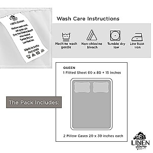 Linen Home 100% Cotton Percale Fitted Sheet Set Queen Size, Silver, Deep Pocket, 3 Piece -1 Deep Pocket Fitted Sheet and 2 Pillowcases, Crisp Cool and Strong Bed Linen