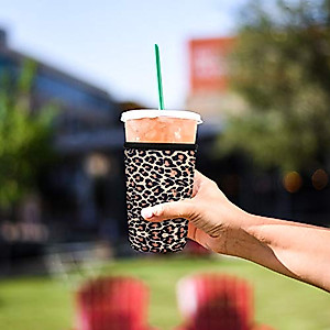 XccMe Iced Coffee Sleeves,Reusable Cold Cup SleeveS,3Pack Neoprene Insulator Cup Cover for Cold Drinks,Beverages Holder,Ideal for Dunkin Donuts, Starbucks Coffee(Leopard)