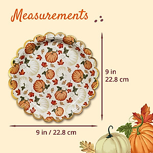 Confettiville Thanksgiving Paper Plates, 50-Count Disposable Thanksgiving Dinner Plates, Scalloped, Party Supplies, Pumpkins, Pale Yellow
