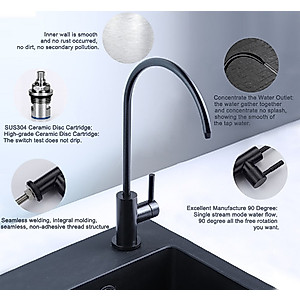 ESOW Kitchen Water Filter Faucet, 100% Lead-Free Drinking Water Faucet Fits Most Reverse Osmosis Units or Water Filtration System in Non-Air Gap, Stainless Steel 304 Body Matte Black Finish