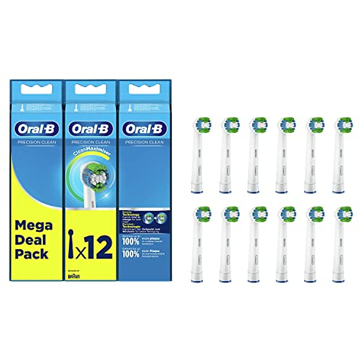 Oral-B Precision Clean Replacement Toothbrush Head with CleanMaximiser Technology, Pack of 12 Counts