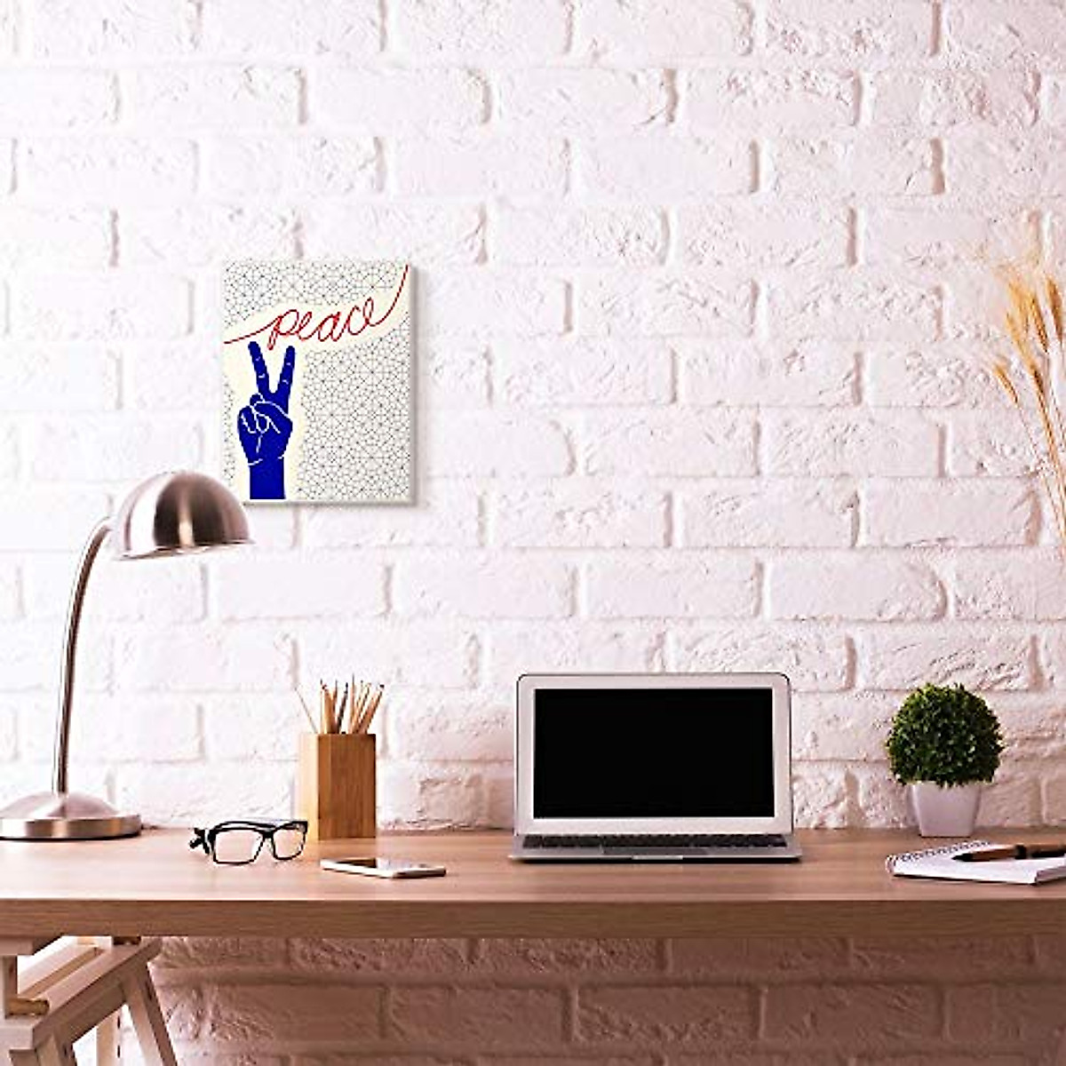 Stupell Industries Peace Hand Sign Pattern Blue Red, Design by Artist The Saturday Evening Post Wall Art, 10 x 15, Wood Plaque