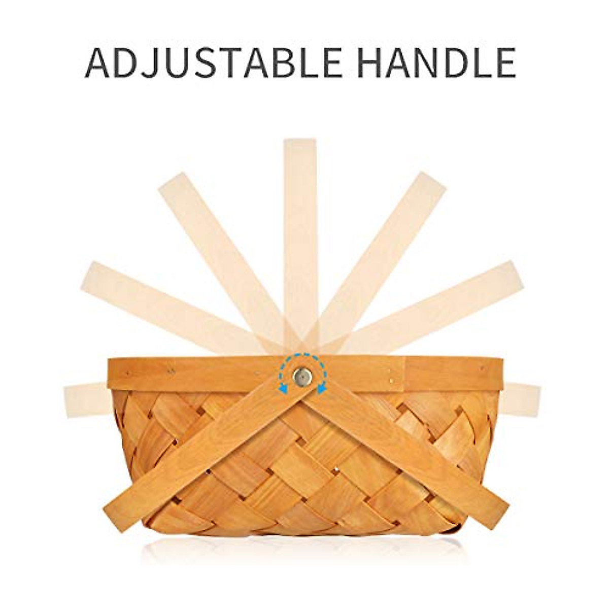 Picnic Basket Natural Woven Woodchip with Folding Handles Easter Basket Closet Storage Organizer Basket Bath Toy and Kids Toy Storage