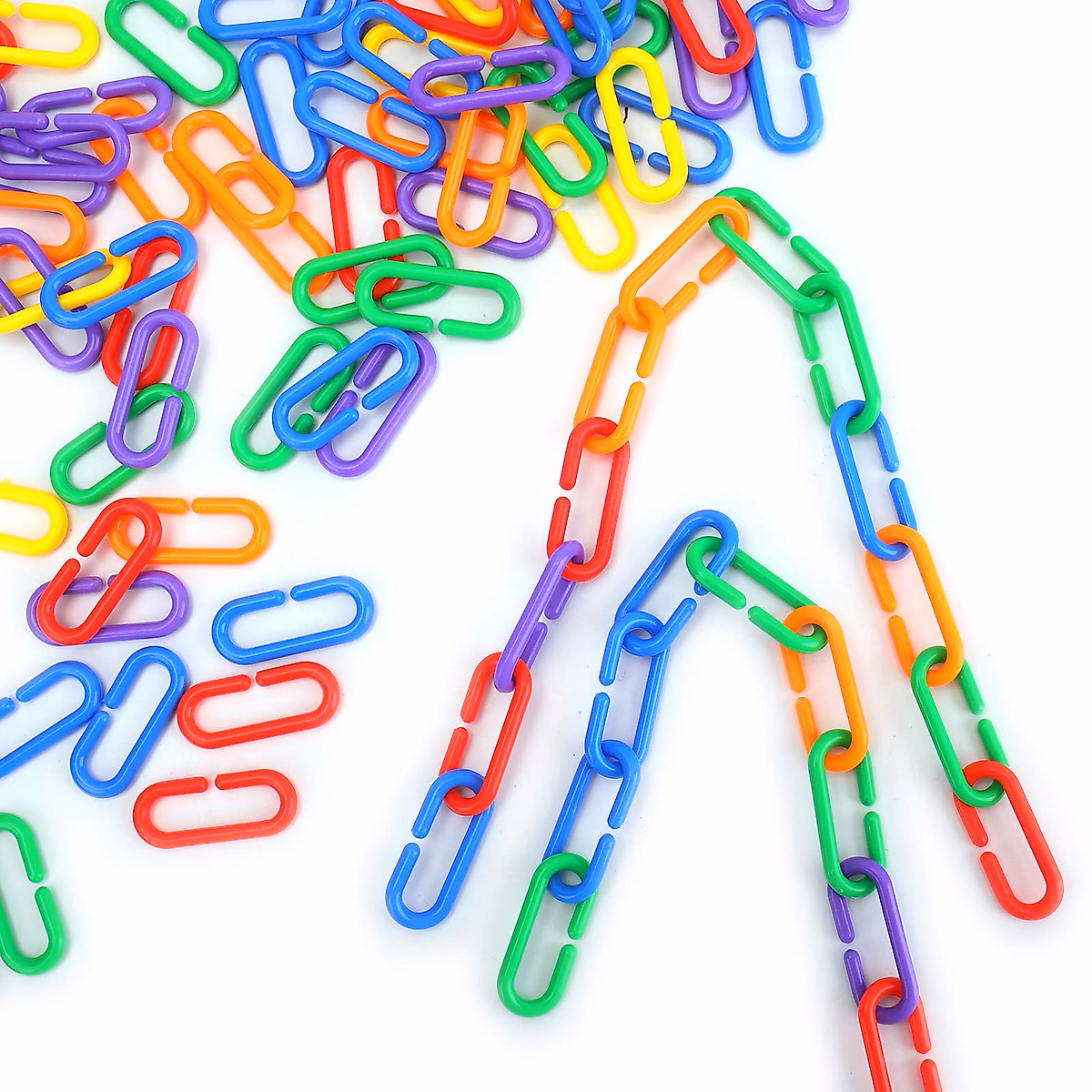 Suwimut 1000 Pieces Plastic C-Clip Hooks Chain Links, Interchangeable Rainbow C-Links Kids Learning Toys for Classroom Preschool, Sugar Glider Climbing Swing Small Bird Cage Toys for Pet Rat Parrot