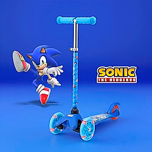 Sonic The Hedgehog Self Balancing Kick Scooter with Light Up Wheels, Extra Wide Deck, 3 Wheel Platform, Foot Activated Brake, 75 lbs Limit, Kids & Toddlers Girls or Boys, for Ages 3 and Up