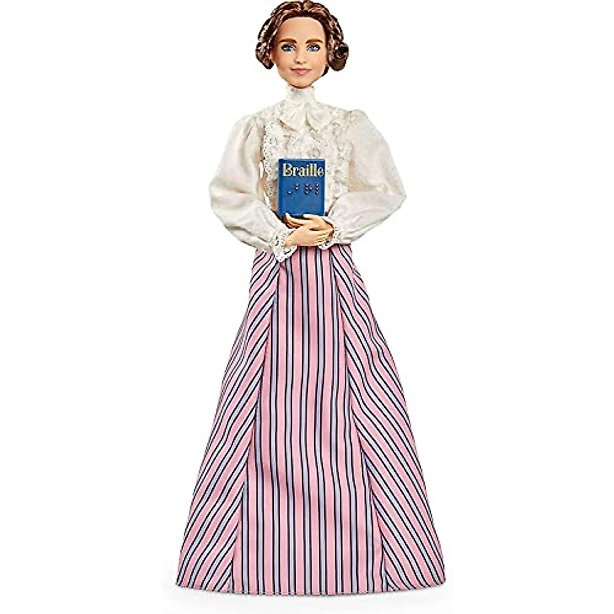 Barbie Inspiring Women Helen Keller Doll (12-inch) Wearing Blouse and Skirt, with Doll Stand & Certificate of Authenticity, Gift for Kids & Collectors, Pink